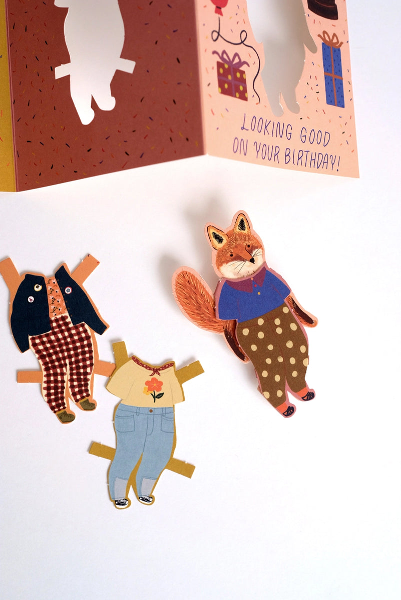 Fox Paper Doll Birthday Card – Dotter